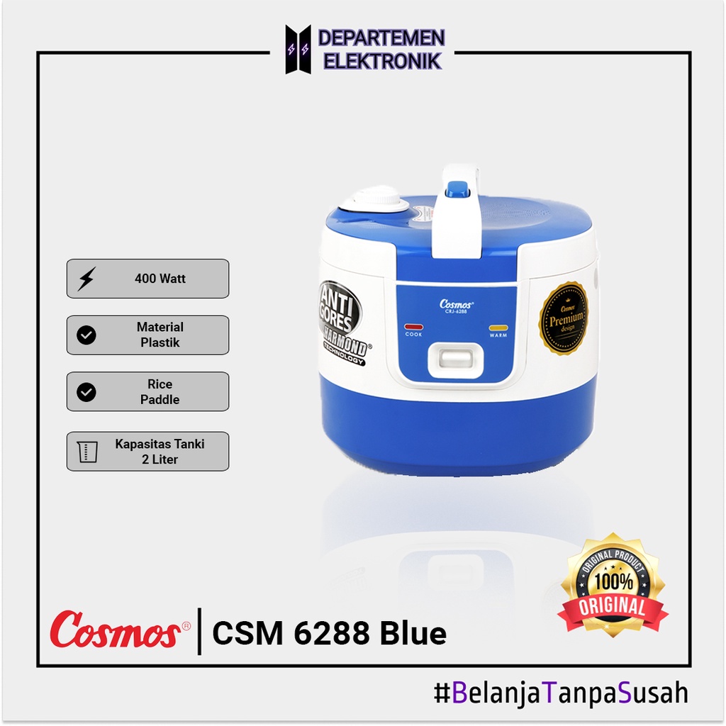 Jual Cosmos Magic Com / Rice Cooker Blue 2 Liter Harmond CRJ 6288 B ...