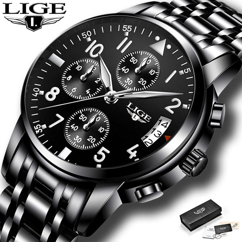 Jual LIGE Jam Tangan Pria Anti Air, Stainless Steel, Quartz Analog ...