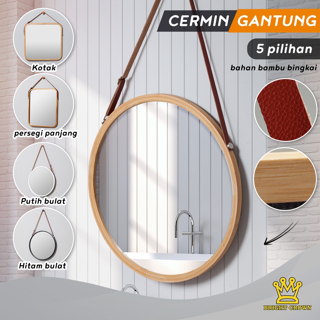 Jual Bright Crown Cermin Dinding Gantung Hiasan Dinding Frame Bambu ...