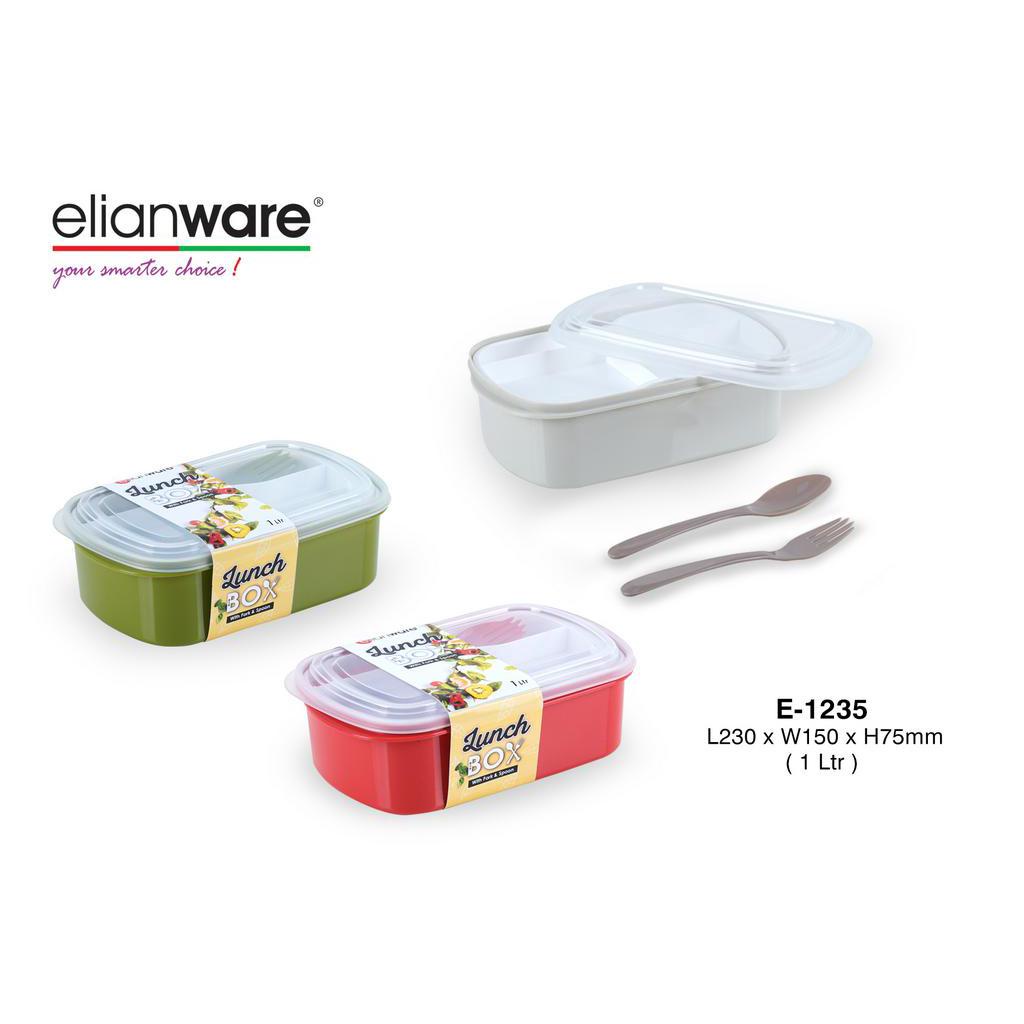 Jual Elianware Lunch Box Bento with Fork & Spoon (1.0L) 2 Kompartemen ...