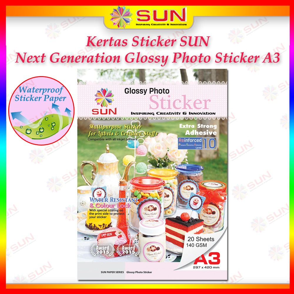 Jual Kertas Sticker A3+/A3 - SUN NG Glossy Photo Sticker 140 Gram, Foto ...