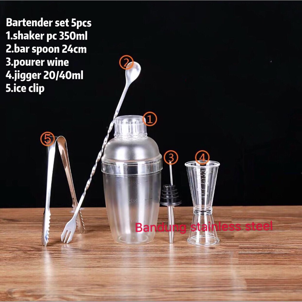 Jual Bartender Set A shaker Acrylic 350 ml Bar Spoon Jigger Jepit es | Shopee Indonesia