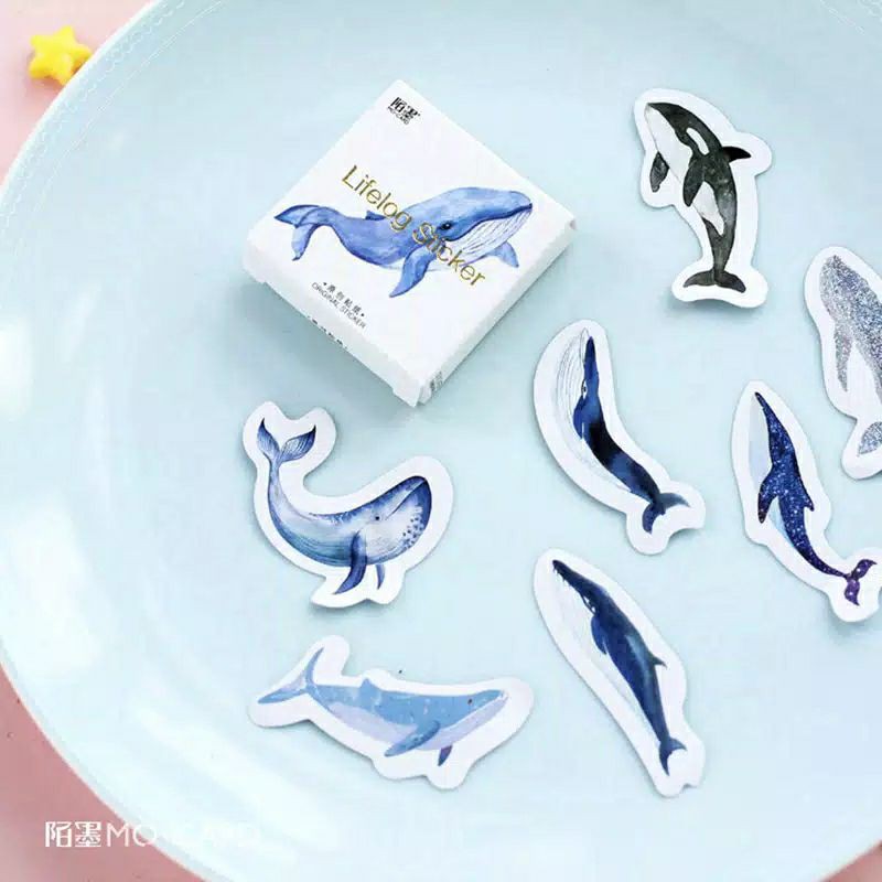 Jual 45 PCS/BOX STIKER KERTAS TEMA PAUS WHALE IKAN HEWAN LAUT BULLET ...