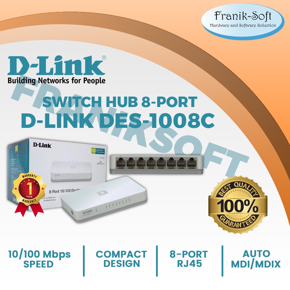 Jual Switch Hub Desktop D-Link 8 Port DES-1008C Garansi Resmi 100mbps ...