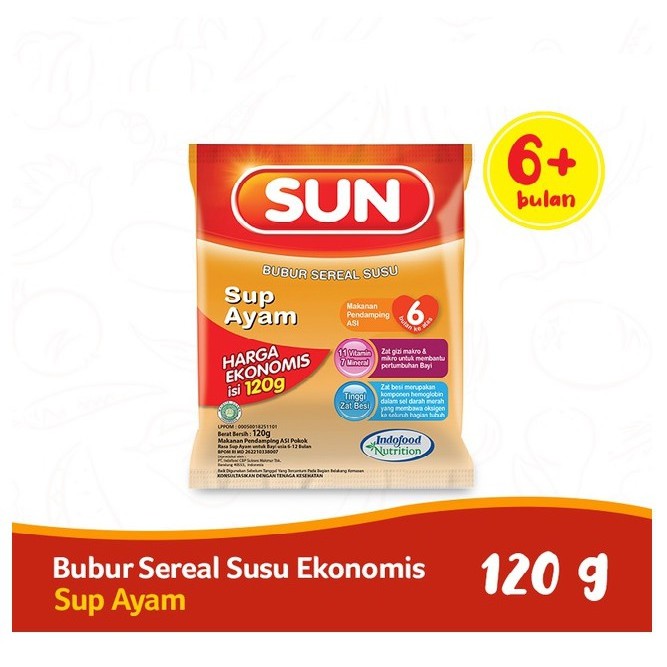 Jual SUN Bubur Sereal MPASI 120 gr Susu Beras Merah /Kacang Hijau / Sup ...