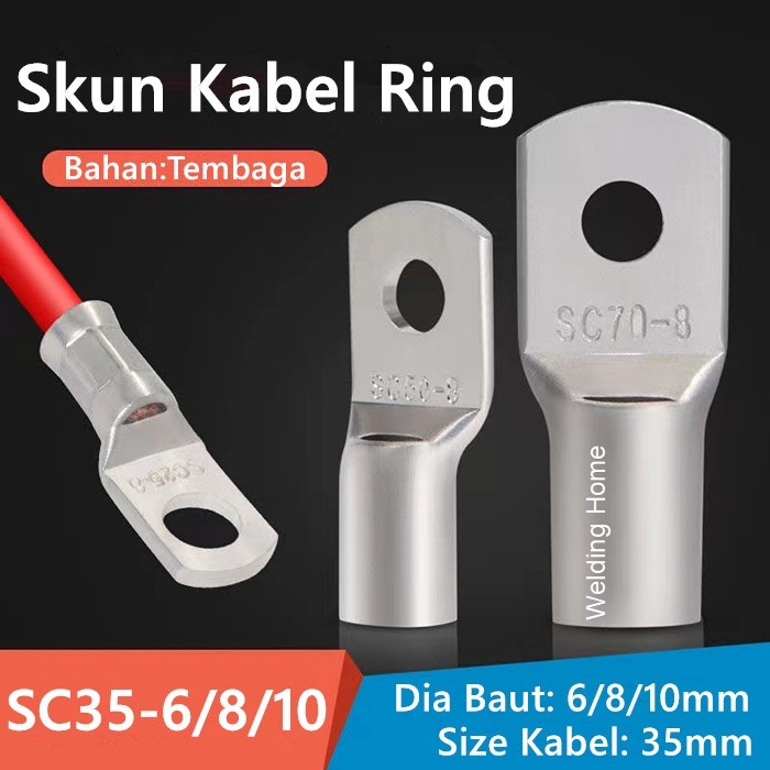 Jual 5PCS Skun Kabel Cable Scun Lug SC 35mm Lubang Baut 6mm 8mm 10mm 35 ...