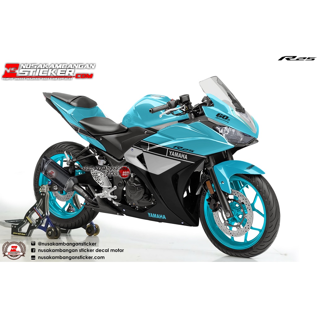 Jual Stiker Decal Motor Yamaha R25 Full Body Biru Toska New Grafis ...