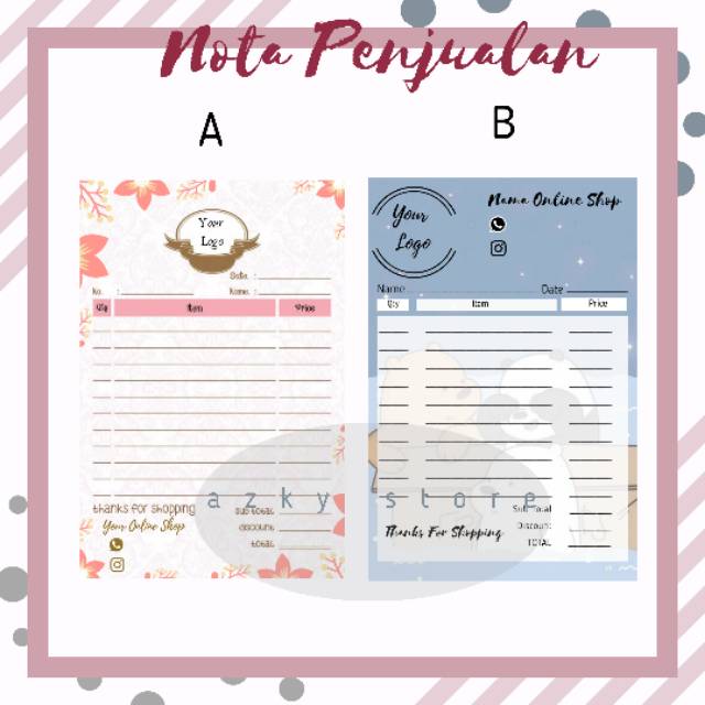 Jual Nota Olshop Custom isi 100 pcs | Nota Online Shop | Nota ...