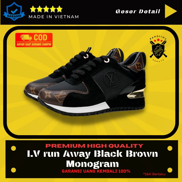 Jual Sepatu Louis Vuitton LV run Away Black Brown Monogram Sneakers ...
