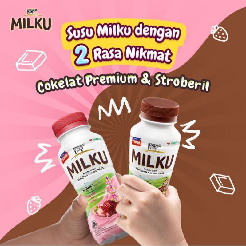 Jual Susu UHT Milku 200ml/Milku Coklat/Milku Strawberry/Susu Botol ...