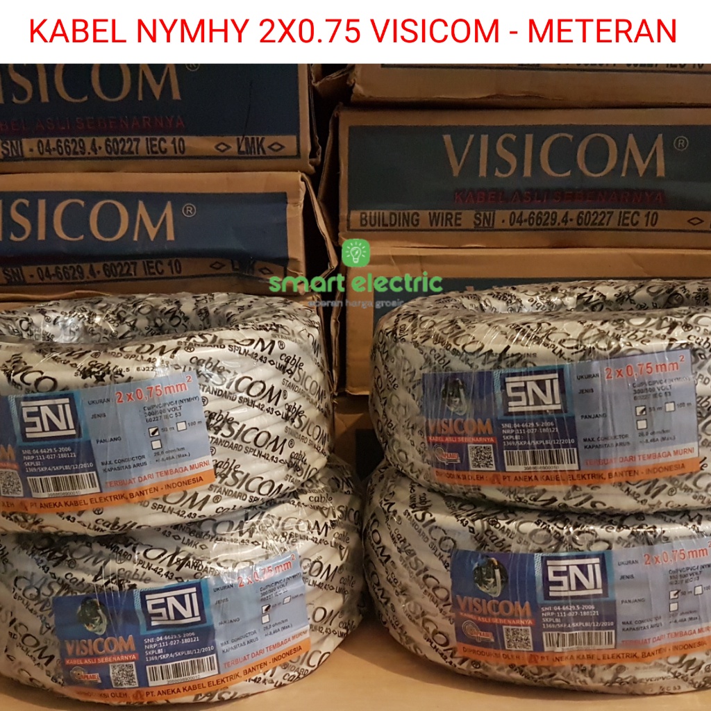 Jual Kabel Listrik Visicom Serabut NYMHY 2x0.75mm Meteran Tembaga Murni ...