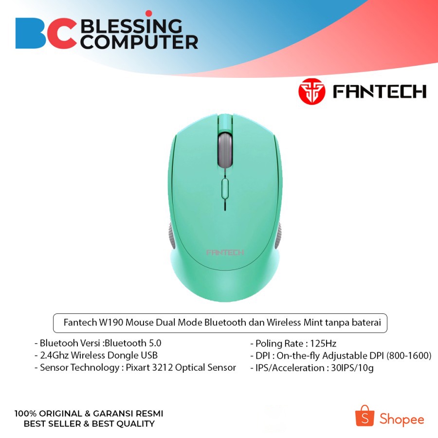 Jual Fantech W190 Mouse Dual Mode Bluetooth dan Wireless Mint tanpa ...
