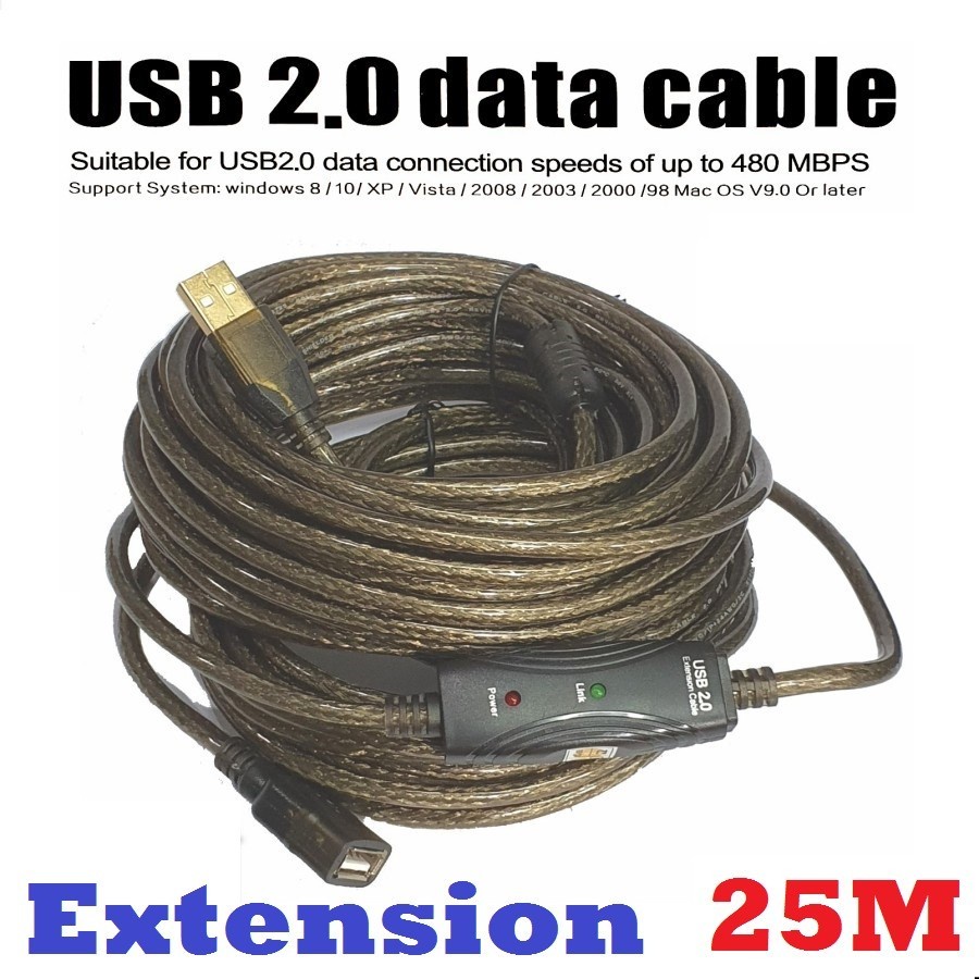 Jual Kabel USB Male Female / USB Extension 2.0 Chip 25 Meter | Shopee ...