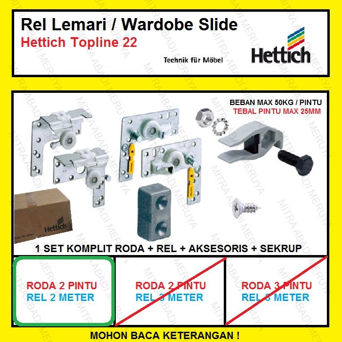 Jual Rel Hettich Topline 22 2Pt 2m Rel Sliding Lemari Roda Pintu Geser ...