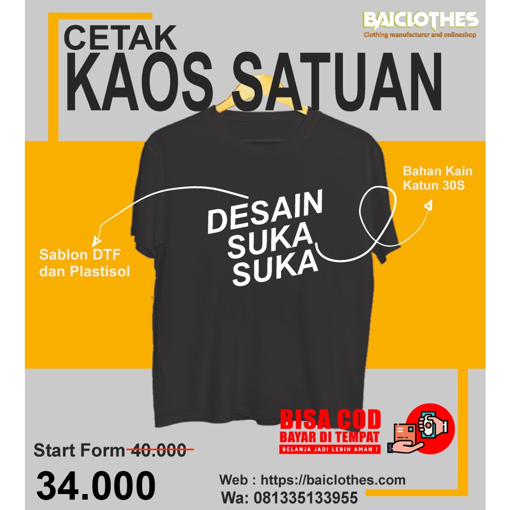 Jual BAJU KAOS SABLON CUSTOM SATUAN FOTO GAMBAR NAMA TULISAN KATA KATA DESAIN SENDIRI SABLON DTF ...