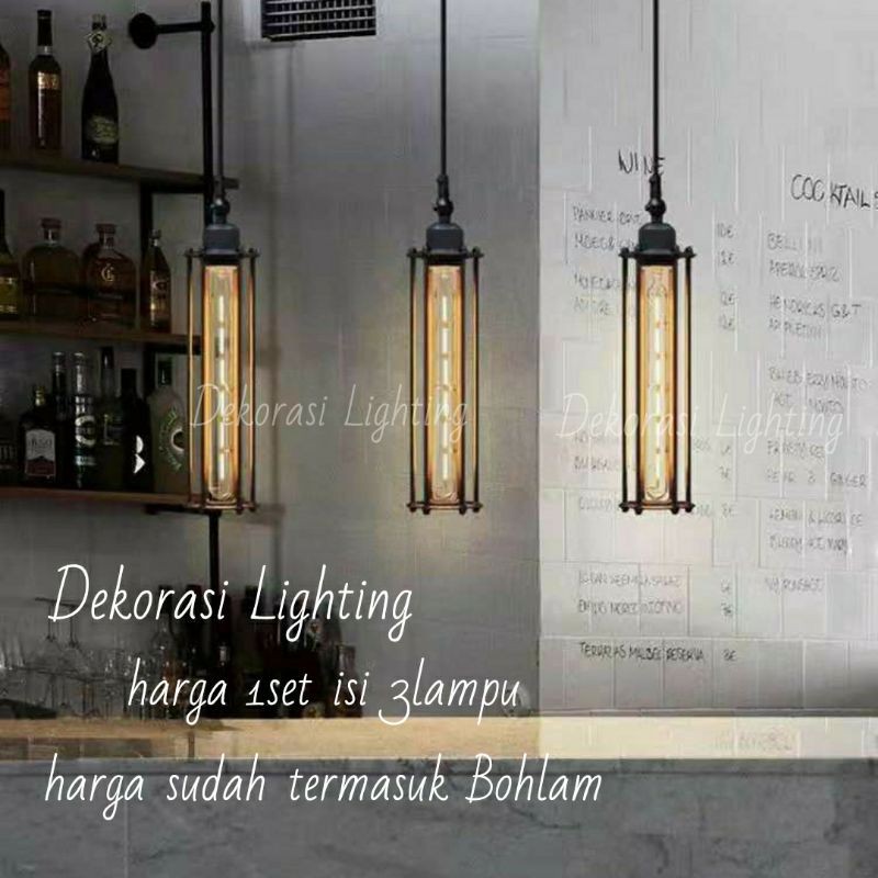 Jual LAMPU GANTUNG MINIMALIS 3IN1 RETRO INDUSTRIAL 1SET 3 LAMPU FILAMEN EDISON LED t9 | Shopee ...