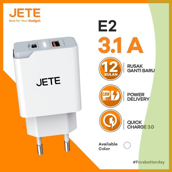 Jual AC Kepala Charger Jete E2 USB 3.1A with Power Delivery - Original | Shopee Indonesia