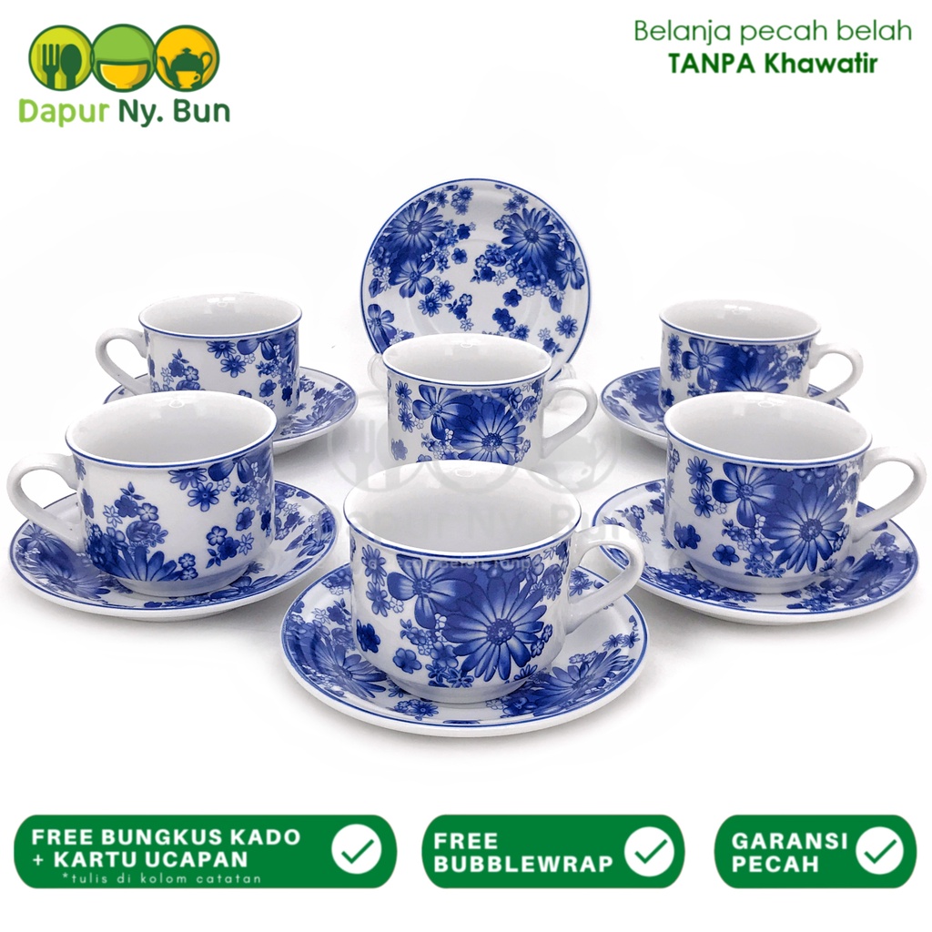 Jual 6 Pasang Cangkir Kopi Teh Set Omega Motif Astha Blue 200ml ...