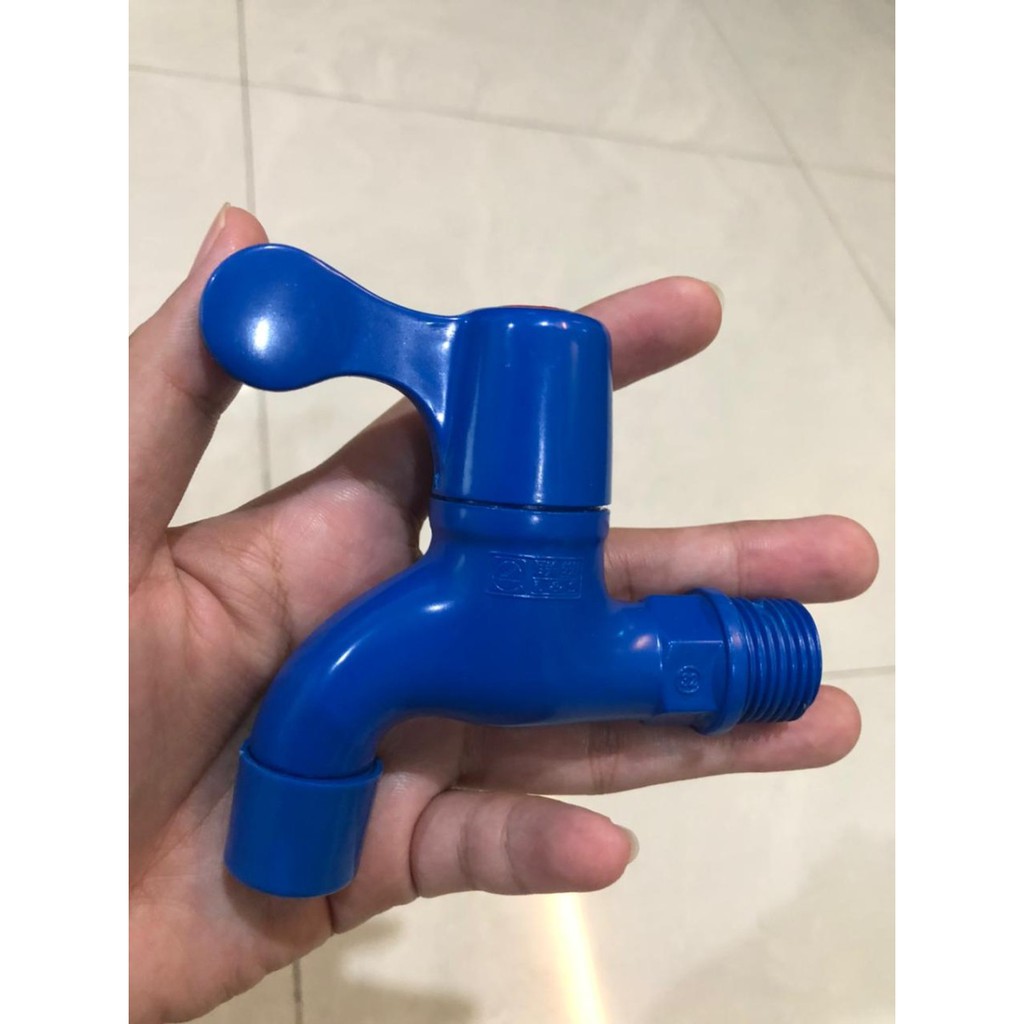Jual Kran Taman 1/2" PVC LESSO body pendek / kran plastik biru / kran ...