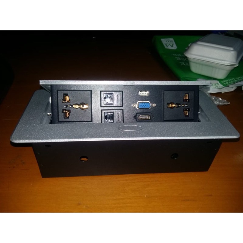 Jual stop kontak meja table power socket universal + soket HDMI ...