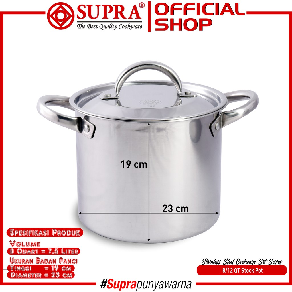 Jual SUPRA Panci Stock Pot Stainless 2pc 8/12 qt | Shopee Indonesia
