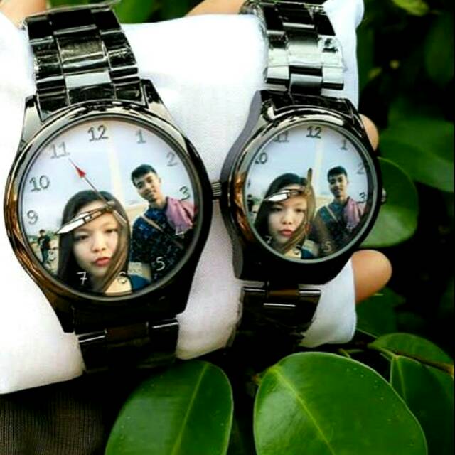 Jual Jam Tangan Couple Kustom Rantai Black Bisa Request Foto Tulisan ...