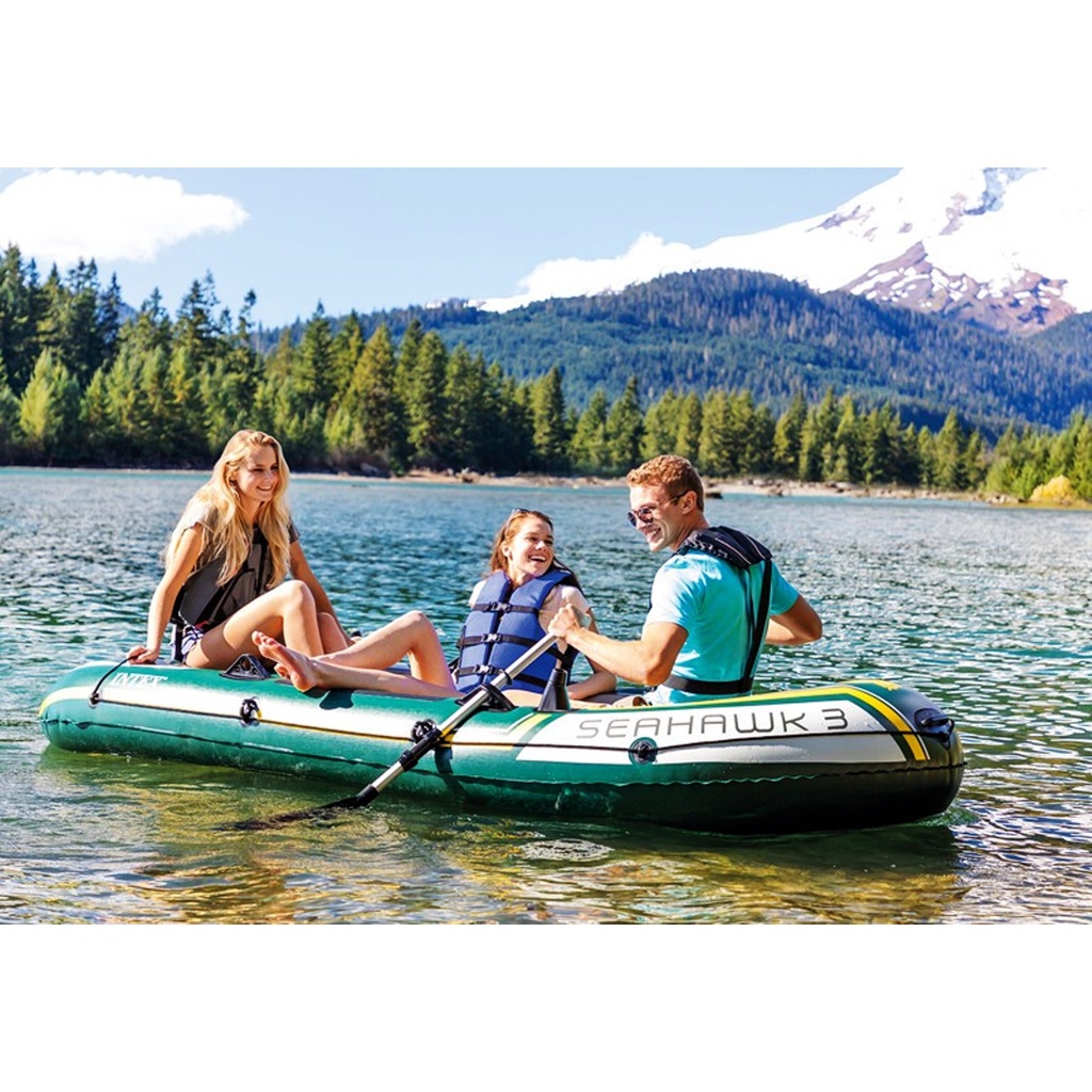 Jual Perahu Karet Seahawk 3 Boat Set with Oars + Inflator - Intex 68380 ...