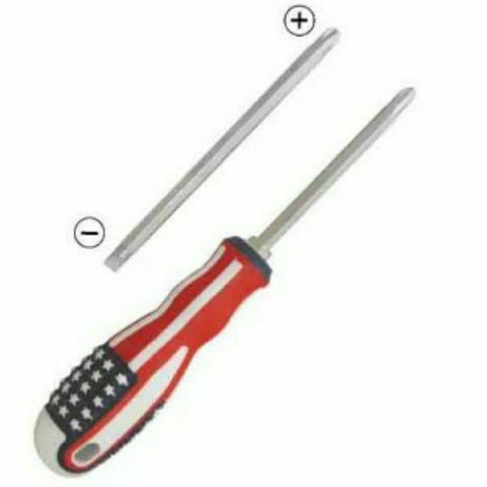 Jual Obeng Bolak Balik Amerika Pegangan Karet Besar 8" Obeng Plus Minus ...