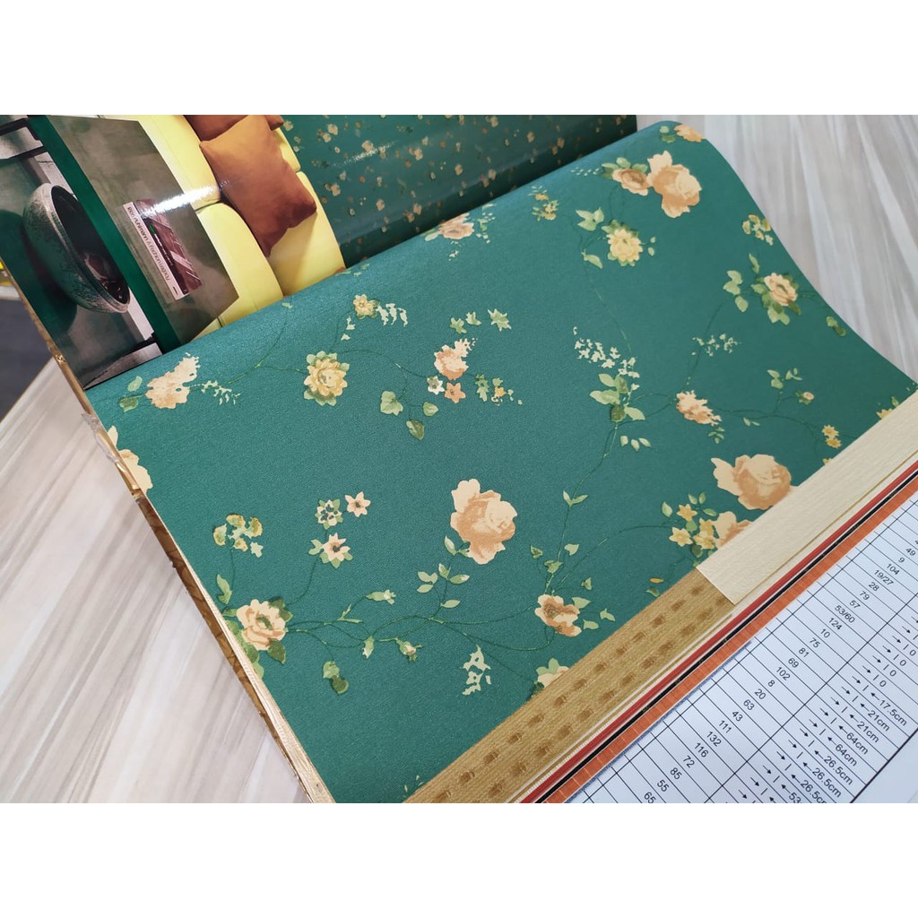 Jual Wallpaper Dinding Vinyl Vintage Shabby Chic Bunga Kecil Hijau ...