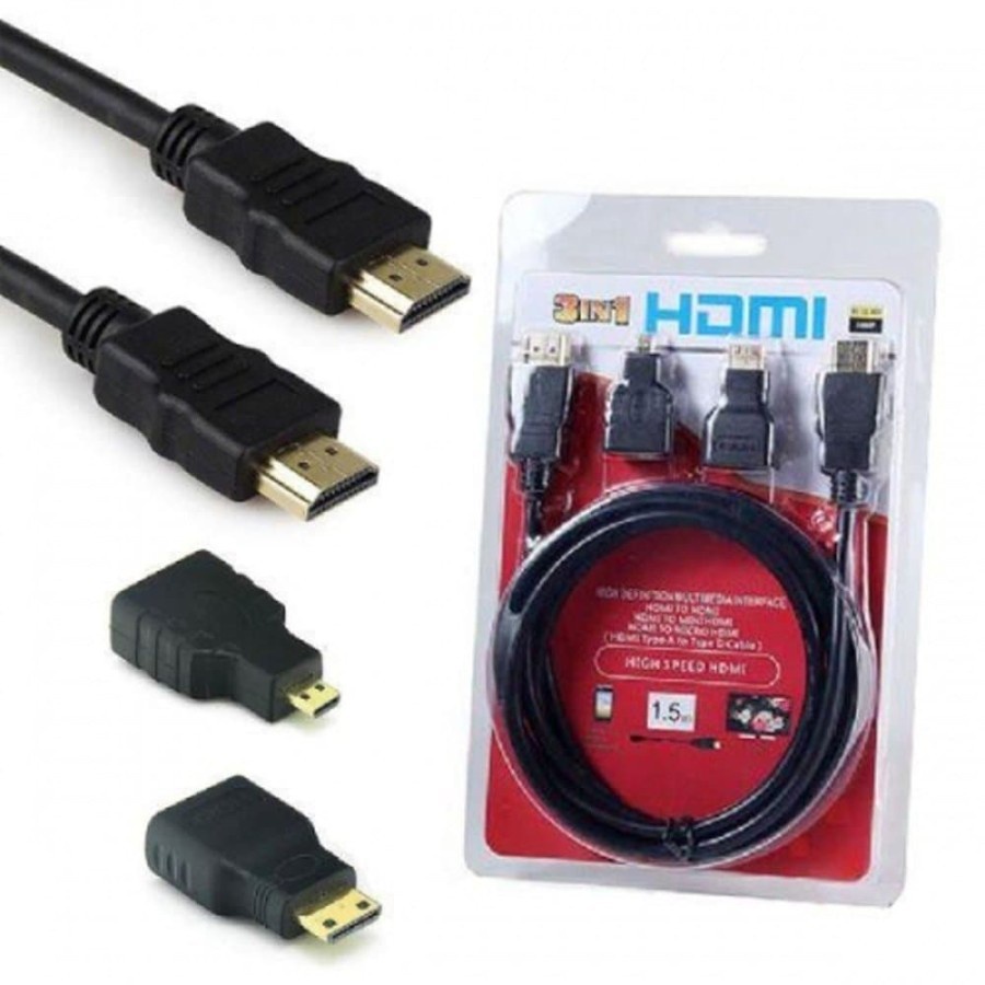 Jual KABEL HDMI 3 IN 1 (HDMI + MINI HDMI + MICRO HDMI) | Shopee Indonesia
