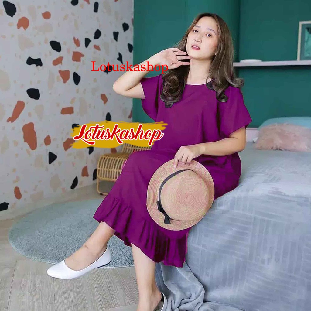 Jual Dress Daster Ruffle Viral Polos | Shopee Indonesia