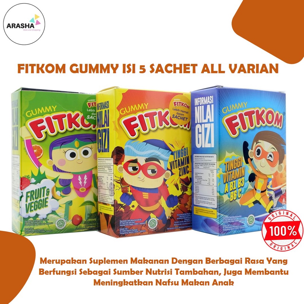 Jual FITKOM GUMMY ALL VARIAN Vit C/ Vitamin A B1 B3 B6 C/ Vitamin D ...