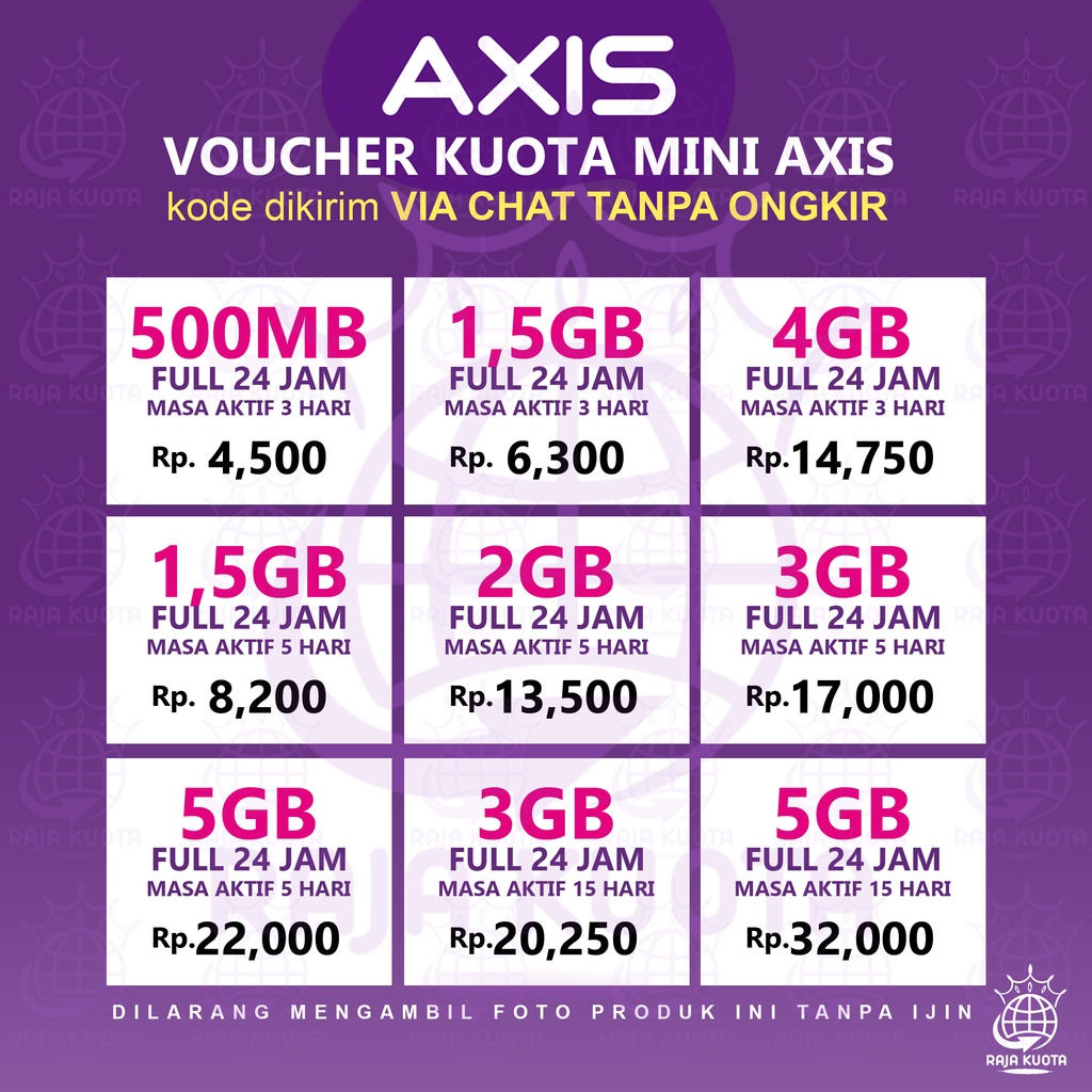 Jual Voucher Axis Kuota Mini Harian 1gb 2gb 3gb 4gb 5gb 3 hari 7 hari ...