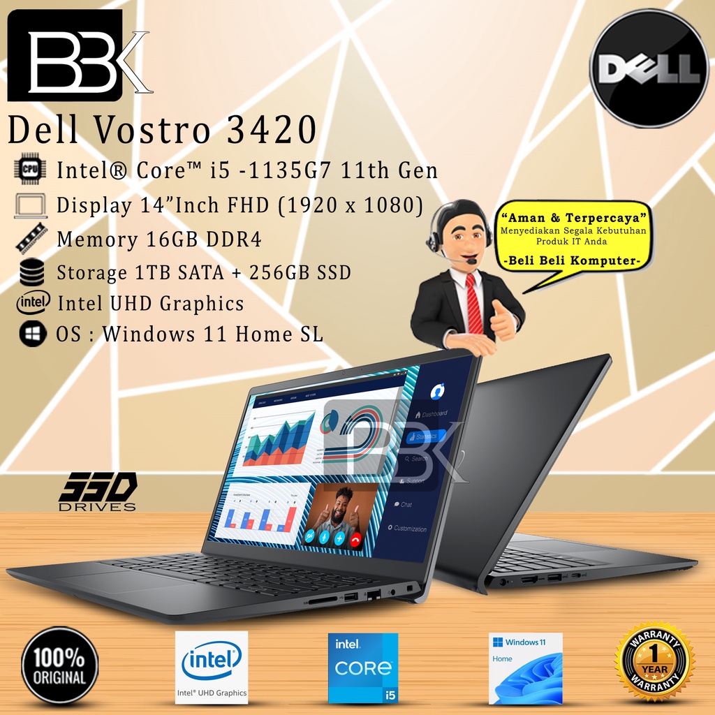 Jual DELL Vostro 3420 14" Intel Core i5-1135G7 16GB 1TB SATA + 256GB ...