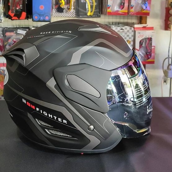 Jual HELM GM FIGHTER GV2 SILVER DOFF | Shopee Indonesia