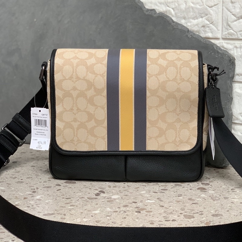 Jual Coach Thompson Small Map Bag With Stripe Light Khaki Bright ...