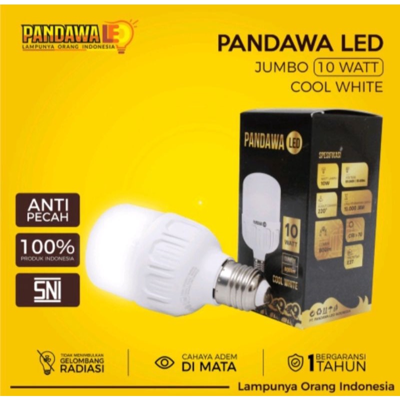 Jual Lampu Pandawa Led Jumbo 10 Watt Cahaya Putihcool White Bergaransi 1 Tahun Ganti Baru