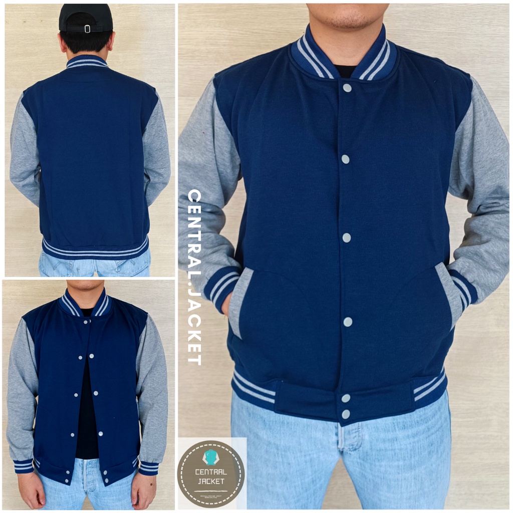 Jual Jaket Baseball Polos Pria - Jaket Varsity Premium Tebal - Central ...