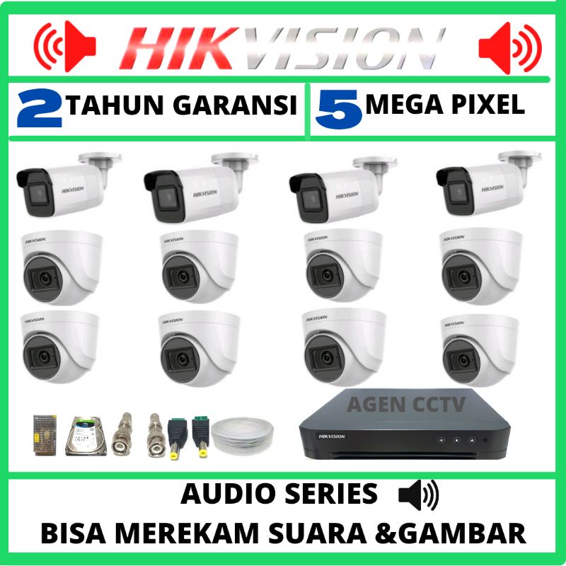 Jual PAKET CCTV HIKVISION 16 CHANNEL 12 KAMERA 5MP AUDIO SERIES BISA ...