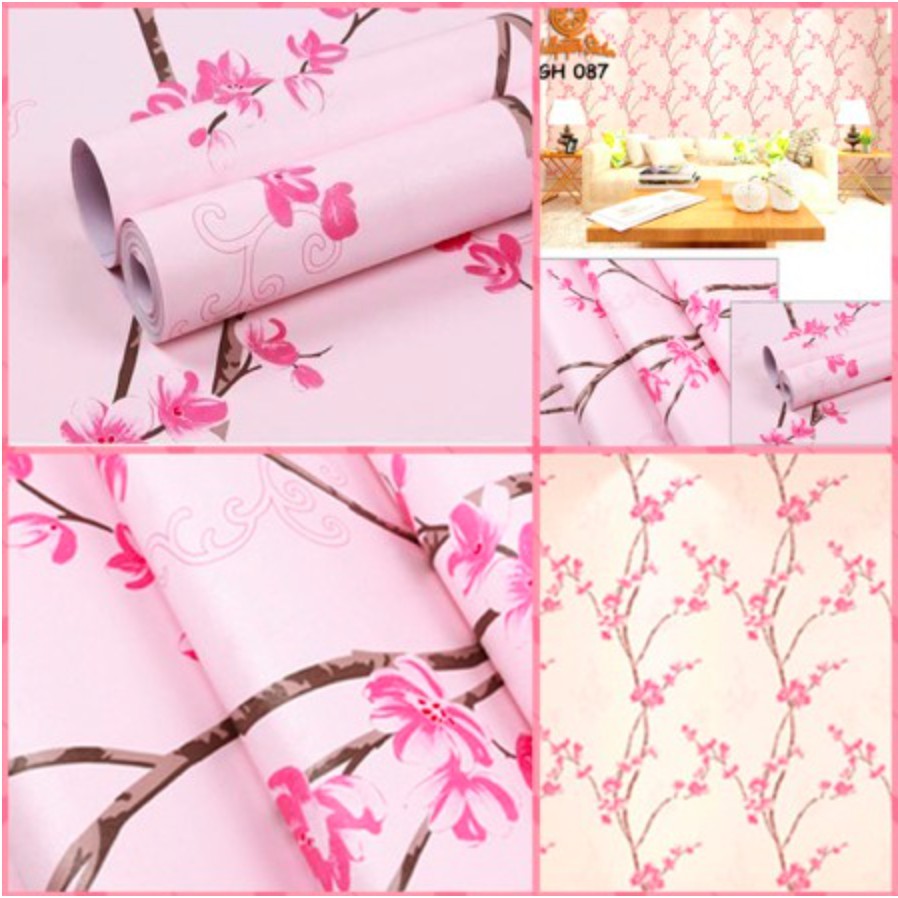 Jual Wallpaper Dinding Ukuran 45 Cm X 10 M Motif Sakura Pink Shopee