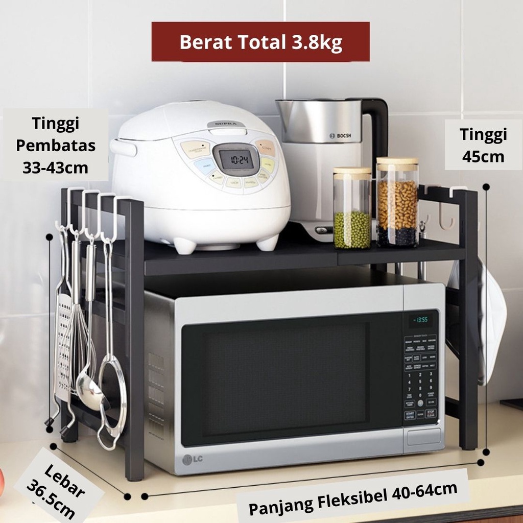 Jual [Maju] Rak Adjustable Microwave / Rak Besi extendable oven Kokoh ...
