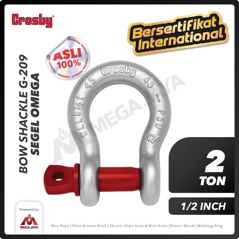 Jual CROSBY Bow Shackle Omega G209 2 Ton - 1/2" Segel Screw Pin ...