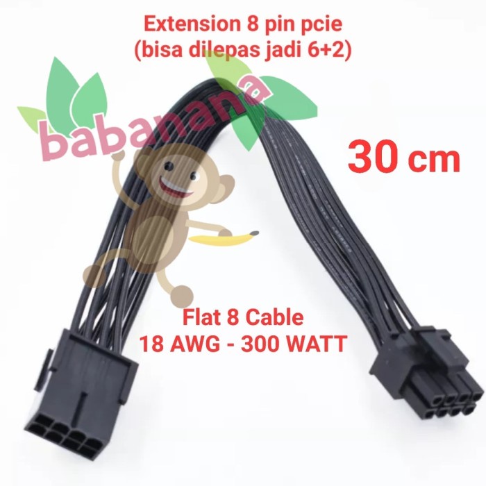 Jual Extension kabel pcie 8 pin FLAT 30CM 6+2 18awg cable mining vga | Shopee Indonesia