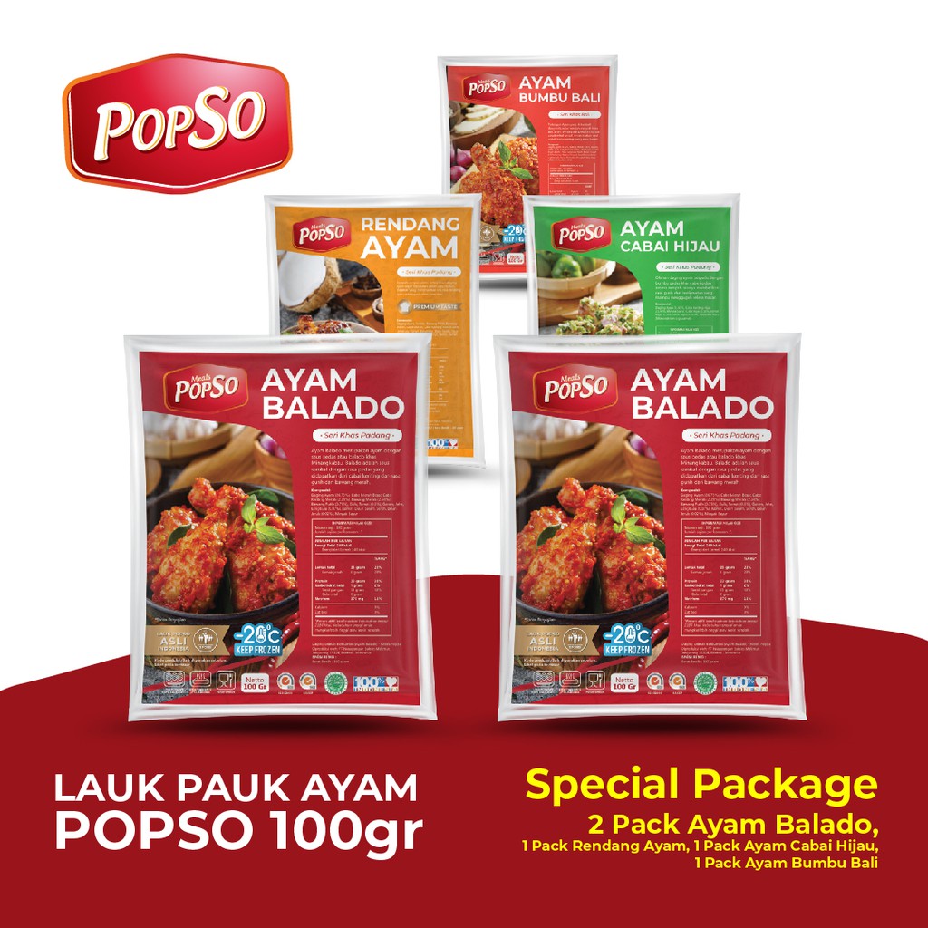 Jual PopSo Paket LaukPauk Ayam - 100 Gram (2 Ayam Balado) | Shopee ...