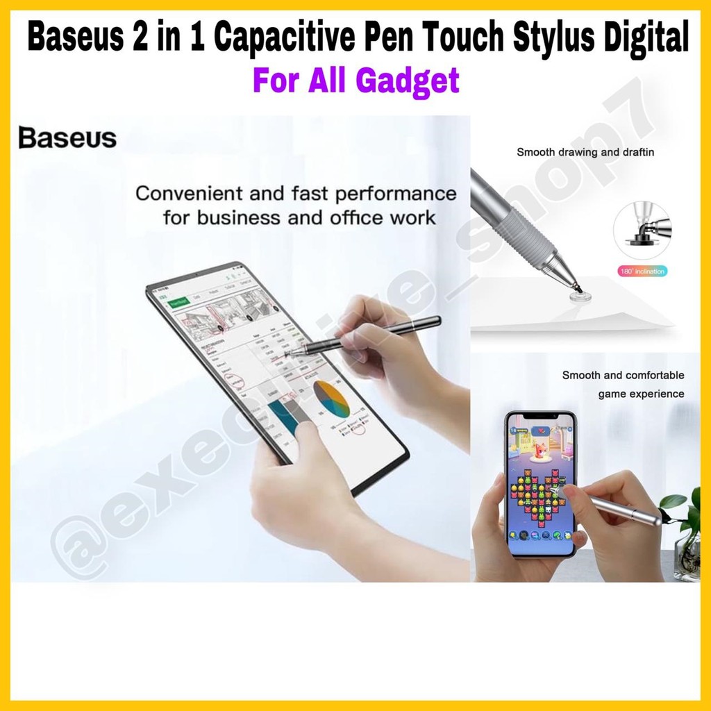 Jual Baseus 2 in 1 Capacitive Pen Touch Stylus Digital for all gadget ...