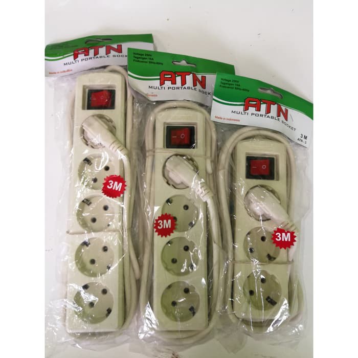 Jual STOP KONTAK KABEL+SW ARDE 5 LUBANG ATN 3 Meter ready | Shopee ...