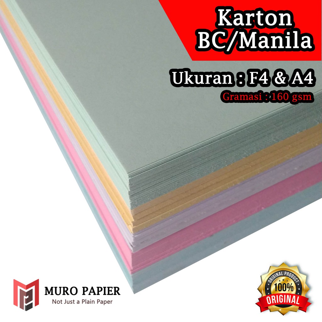 Jual ( PER PAK - ISI 20 ) Karton BC Manila 160 gsm F4 A4 - by Muro ...