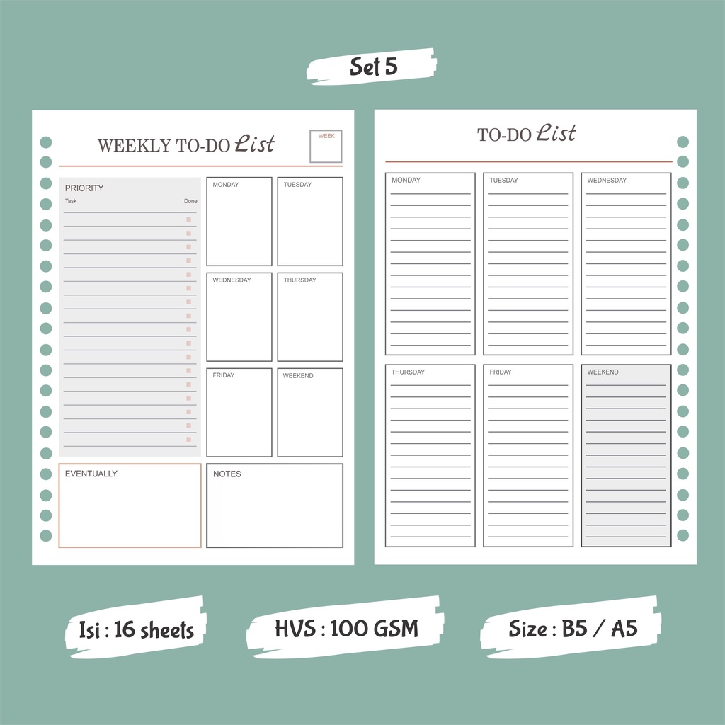 Jual To Do List / Weekly To Do List - Binder Loose Leaf B5 & A5 - Paper ...