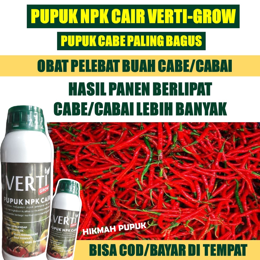Jual [PUPUK UNTUK CABAI] PUPUK NPK VERTI-GROW OBAT ORGANIK PELEBAT CABAI Biar Cepat Berbuah ...