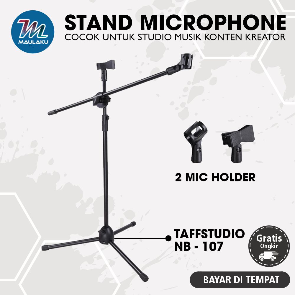Jual Stand Microphone 2 Klip Holder Mikrofon Tripod Mic Standing TaffSTUDIO NB-107 | Shopee ...